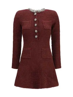 SELF-PORTRAIT Textured Knit Mini Dress With Statement Buttons - Multicolor