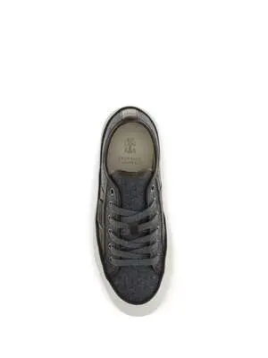 Brunello Cucinelli Suede Sneakers With Shiny Tab - Gray