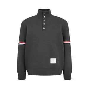 Thom Browne Funnel Neck Pullover In Pique Loopback W/ Rwb Engineered Stripe 'charcoal - Grey