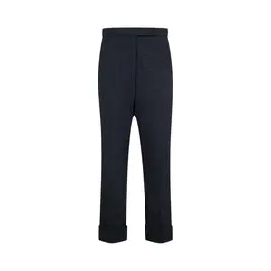 Thom Browne Classic Backstrap Trouser W/self Tipping In Windowpane Check Cotton Wool Suiting 'navy - Blue