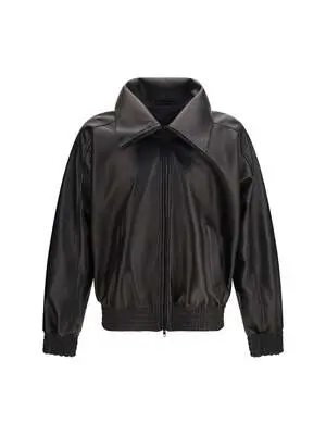 Balenciaga High-neck Leather Jacket - Black