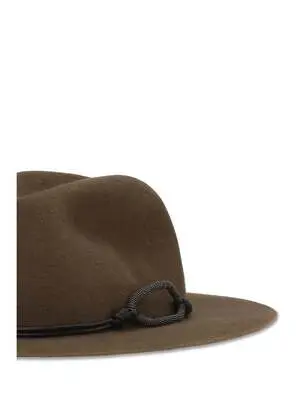 Brunello Cucinelli Felt Fedora Hat With Leather Band And Monile