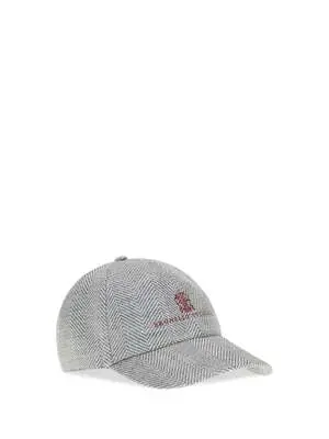 Brunello Cucinelli Alpaca, Wool And Silk Chevron Baseball Hat With Logo