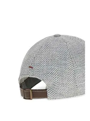 Brunello Cucinelli Alpaca, Wool And Silk Chevron Baseball Hat With Logo