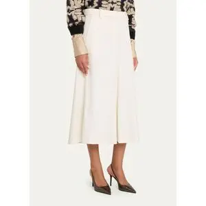 Brunello Cucinelli Couture Wool Gabardine A-line Midi Skirt