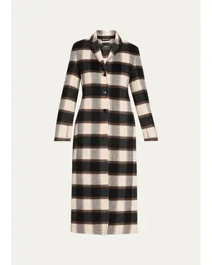 Theory Plaid Virgin Wool-blend Long Coat - Brown Multi