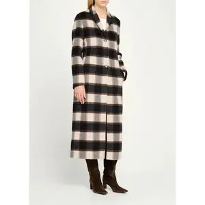 Theory Plaid Virgin Wool-blend Long Coat