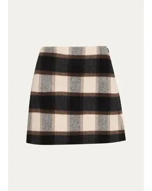 Theory Wool Plaid Mini Skirt - Brown Multi