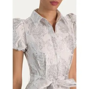 Alice + Olivia Henrietta Belted Metallic Jacquard Gown