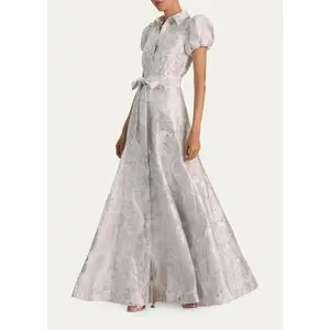 Alice + Olivia Henrietta Belted Metallic Jacquard Gown