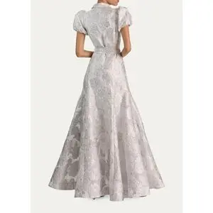 Alice + Olivia Henrietta Belted Metallic Jacquard Gown