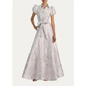 Alice + Olivia Henrietta Belted Metallic Jacquard Gown