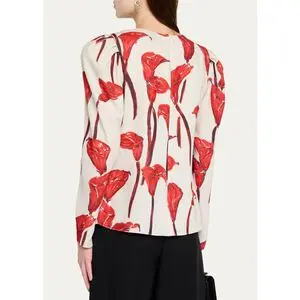 Carolina Herrera Cala Lily Crepe Draped-sleeve Blouse