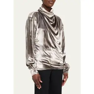 Prabal Gurung Draped Wrap-neck Velvet Long-sleeve Blouse