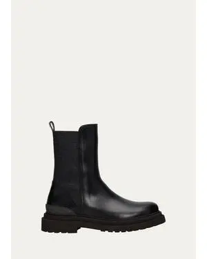 Brunello Cucinelli Leather Chelsea Boots - Pepper
