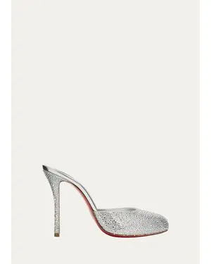 CHRISTIAN LOUBOUTIN 100mm Dolly Strass Metallic Leather Mules - Silver
