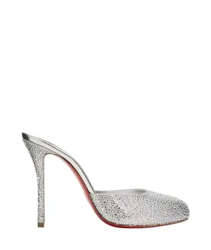 CHRISTIAN LOUBOUTIN Dolly Strass Metallic Leather Mules - Silver