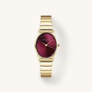 ROSEFIELD Oval Ladies Watch With Burgundy Dial - Gold