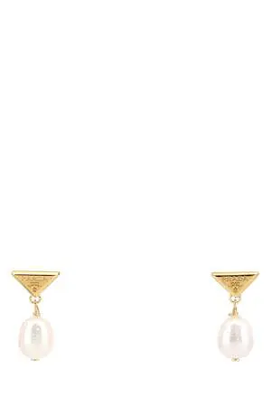 Prada Two-tone Mini Pearl And Metal Drop Earrings - Multicoloured