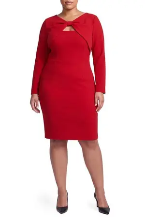 KASPER Twist Front Sheath Dress - Fire Red