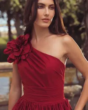 Mac Duggal One Shoulder High Low Gown With 3d Flower