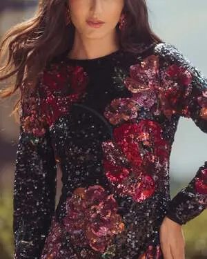 Mac Duggal Floral Sequin Embellished Mini Dress