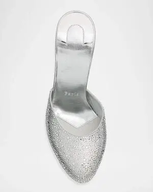 CHRISTIAN LOUBOUTIN 100mm Dolly Strass Metallic Leather Mules - Silver