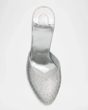 CHRISTIAN LOUBOUTIN 100mm Dolly Strass Metallic Leather Mules