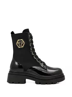 Philipp Plein Hexagon Patent-finish Boots - Black