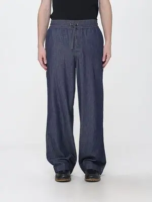 Loewe Wide-leg Trousers In Cotton Denim With Drawstring Waist And Embroidered Logo - Blue
