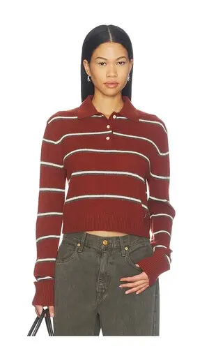 Eterne Barrett Sweater In Burgundy - Rust Stripe