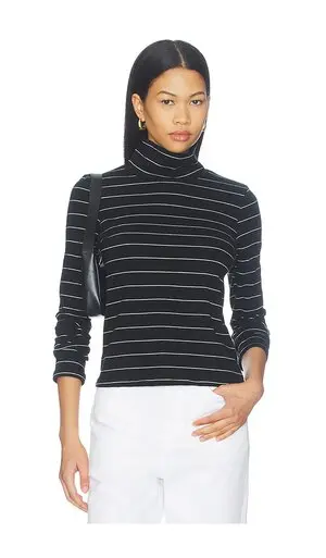 PERFECTWHITETEE Cindy Long Sleeve Turtleneck In Black - Black Stripe