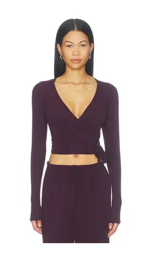 SKIMS Cloud Sleep Wrap Top In Wine - Currant