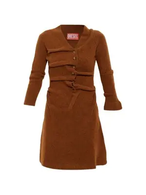 DIESEL® Cardigan-style Dress In Crinkled Boiled Wool