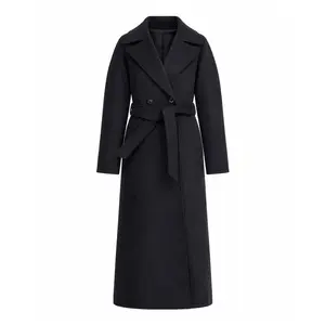 JULIA ALLERT Suede Belted Long Coat - Black