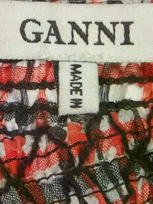 GANNI Charron Smocked Seersucker Top