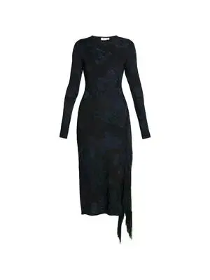 Erdem Floral-jacquard Fringe-trim Midi Dress - Black