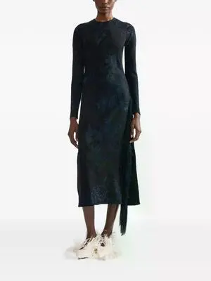 Erdem Floral-jacquard Fringe-trim Midi Dress