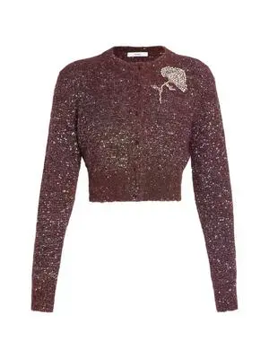 Erdem Sequin-embellished Crystal-floral Cardigan - Red