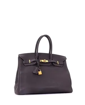 Hermès Birkin 35 Handbag Grey Clemence With Gold Hardware