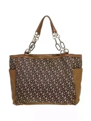 Dkny Monogram-pattern Leather-trim Tote Bag - Neutrals