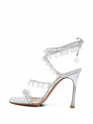 Amina Muaddi Tina Crystal-embellished Ankle-strap Sandals - Silver