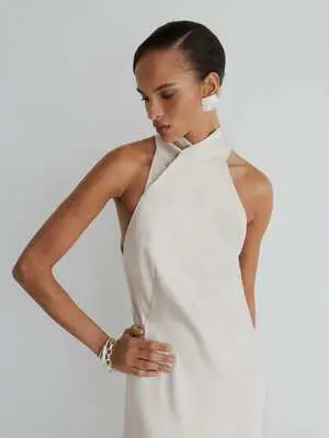 ATELIER Satin High-neck Open-back Maxi Dress