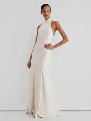 ATELIER Satin High-neck Open-back Maxi Dress