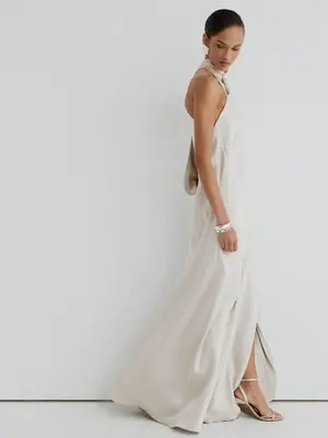 ATELIER Satin High-neck Open-back Maxi Dress