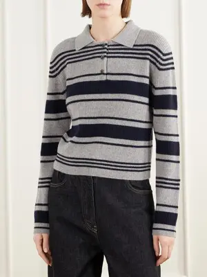 LISA YANG Tinna Striped Ribbed Cashmere Sweater