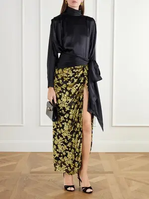 Balmain Belted Gathered Silk-satin Blouse