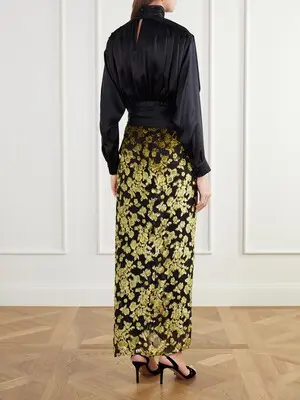 Balmain Belted Gathered Silk-satin Blouse