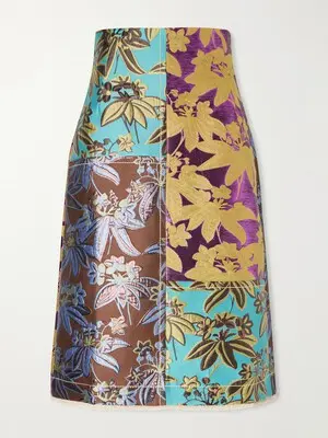 ALEMAIS Bodie Frayed Patchwork Floral-jacquard Midi Skirt - Multi