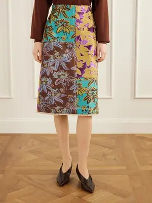 ALEMAIS Bodie Frayed Patchwork Floral-jacquard Midi Skirt